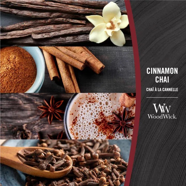 WoodWick – svíčka Cinnamon Chai (Skořice a vanilka) Velikost: střední 275 g