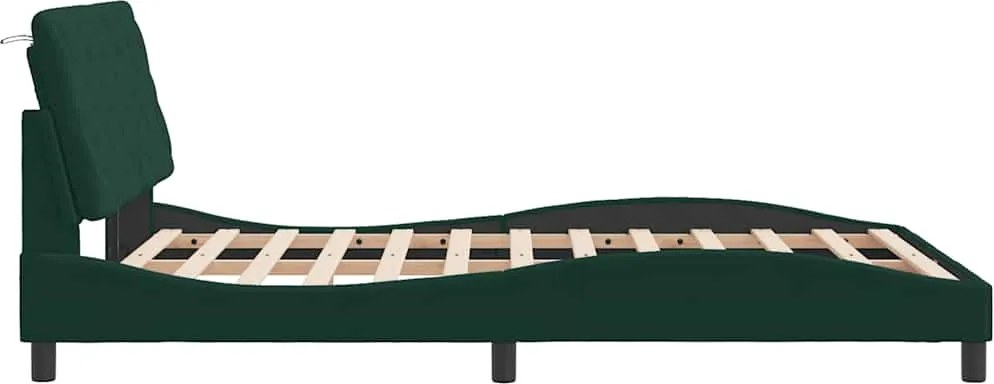 Rám postele s LED bez matrace tmavě zelený 140 x 190 cm samet 3213852