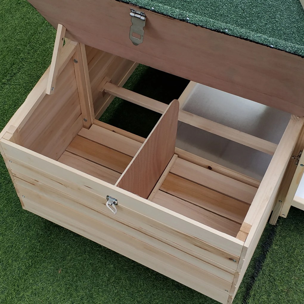 PawHut bantamový kurník s výběhem a hřady, zimní kurník z borovicového dřeva, hnízdní box pro křepelky, 196 x 76 x 97 cm | Aosom.de