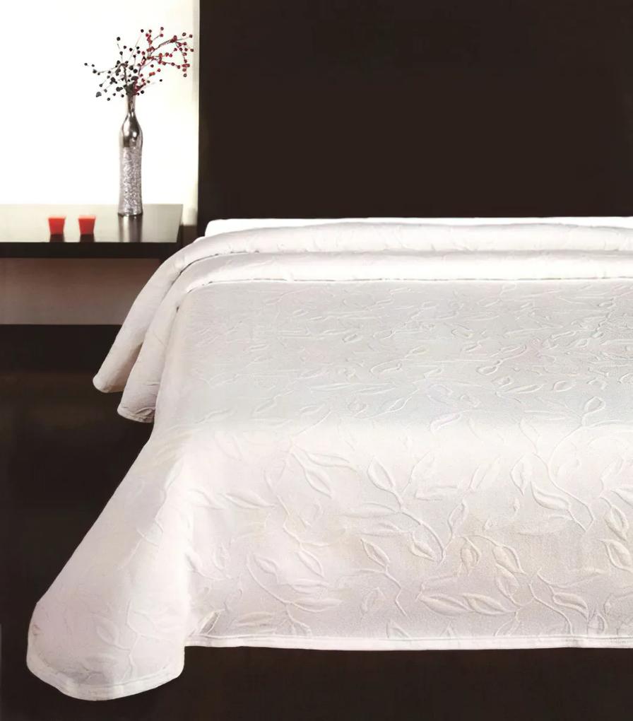 Forbyt Přehoz na postel FLORAL bílý s vytláčenými listy, 240x260cm, dvojlůžkový