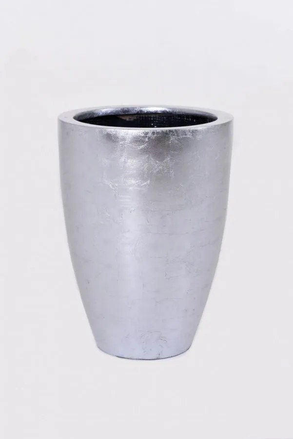 Stříbrný květináč OPALA, sklolaminát, výška 44 cm, stříbrný lesk