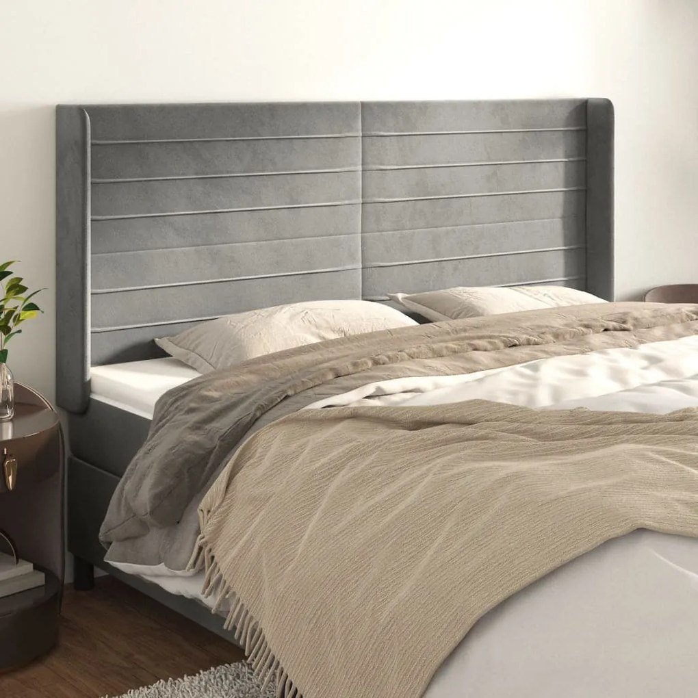 Čelo postele typu ušák světle šedé 183x16x118/128 cm samet 3119780