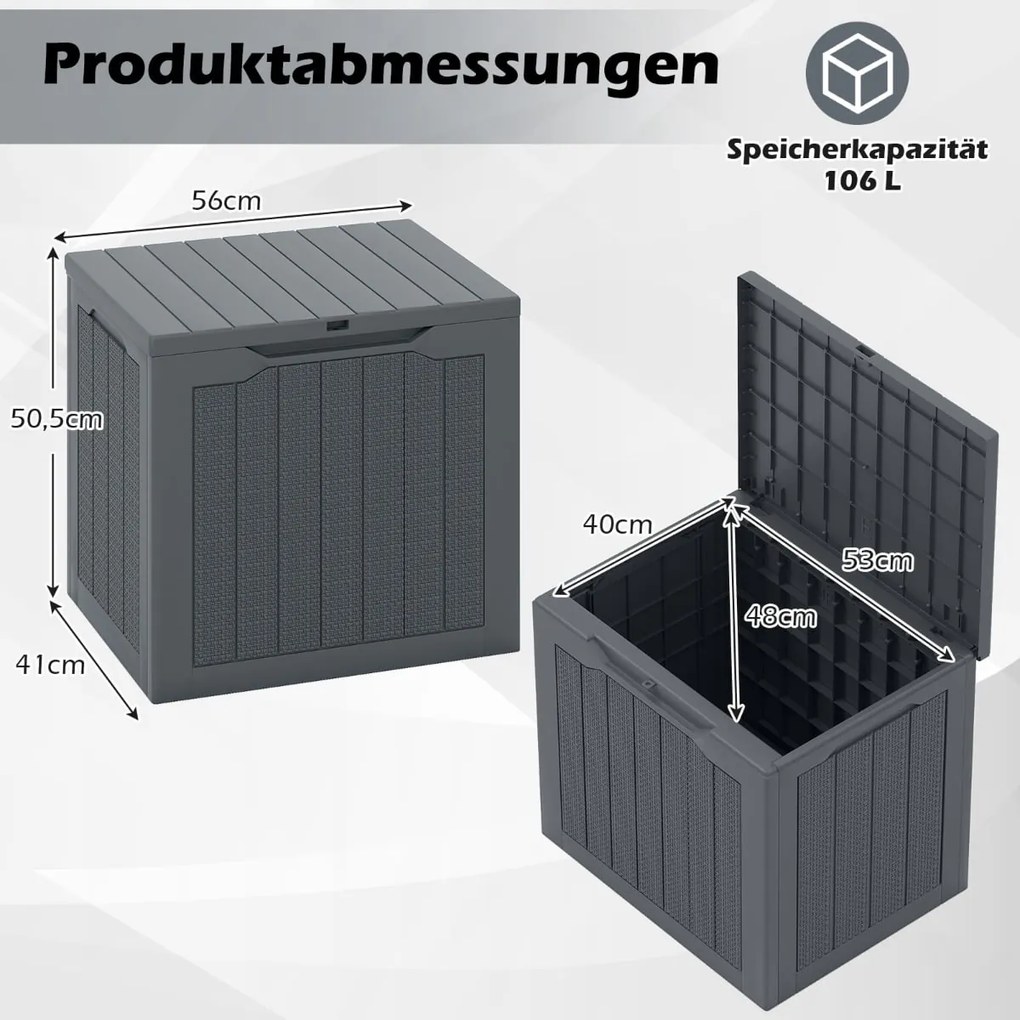 Costway Venkovní úložný box 96 L palubní box s uzamykatelným víkem a šedým