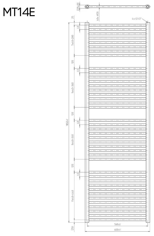 Mereo otopný žebřík rovný 600x1850 mm elektrický bílý MT14E