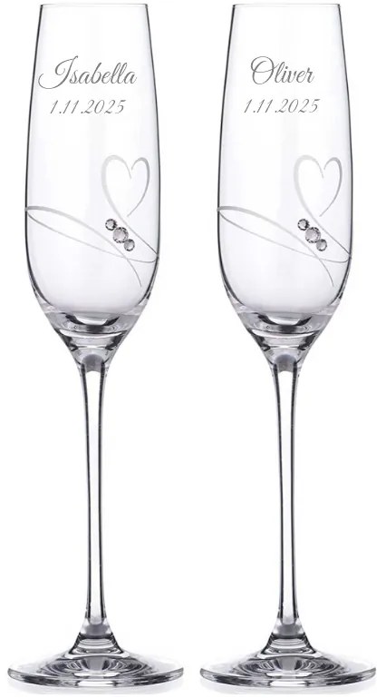 Dekorant Svatební sklenice na šampaňské Romance simple s krystaly Swarovski 200 ml 2KS