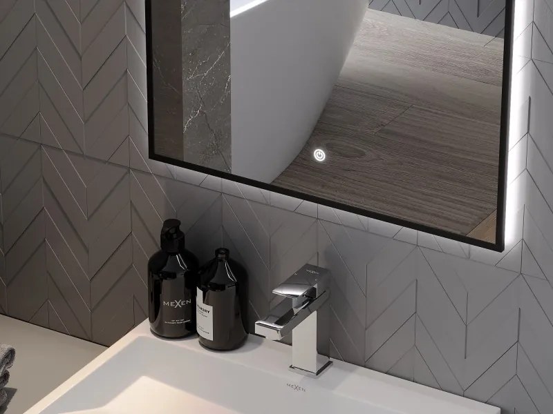 Mexen Erma koupelnové zrcadlo s osvětlením 80 x 60 cm, LED 6000K, proti zamlžení, černý rám - 9814-080-060-611-70