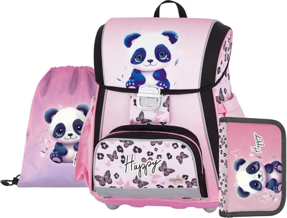 Oxybag PREMIUM - školní set Panda 3 ks: aktovka, penál, sáček