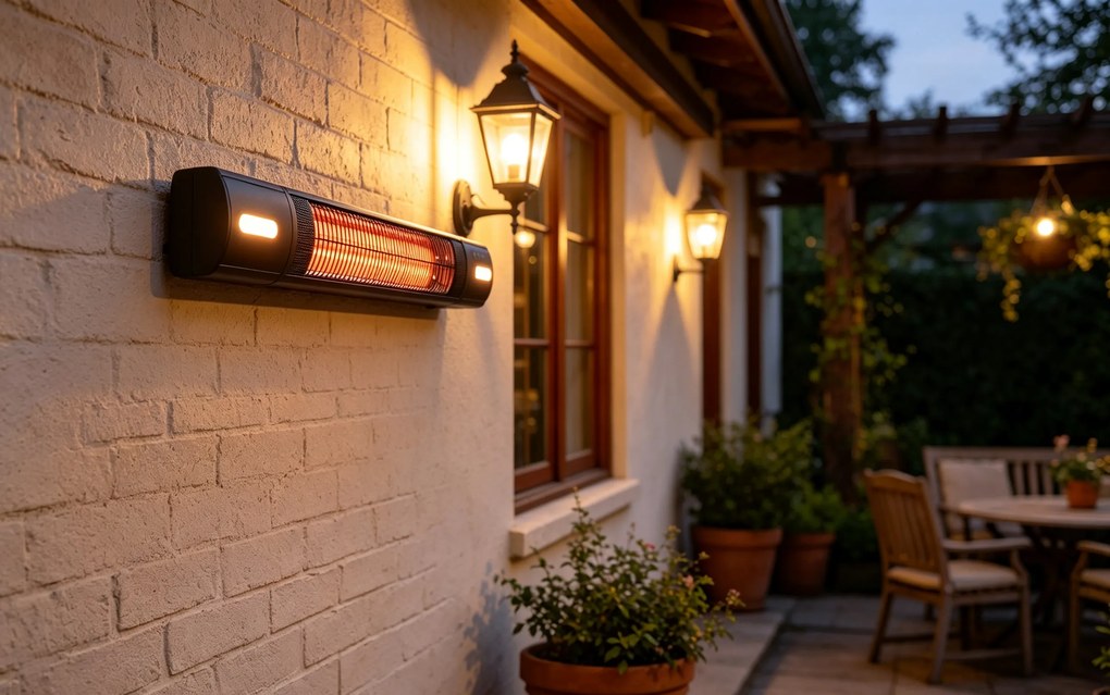 Nástěnný terasový infrazářič s LED osvětlením, 2500 W, černý
