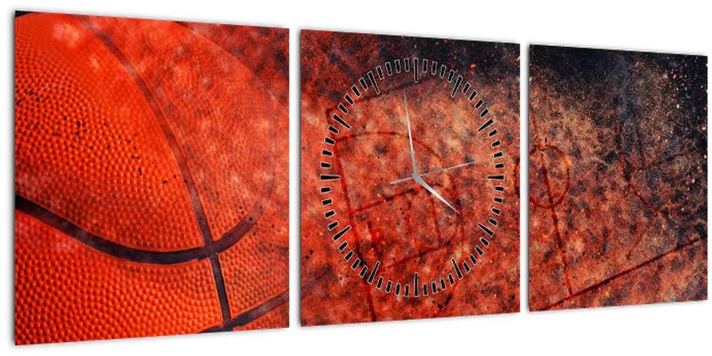 Obraz - Basketbalový míč (s hodinami) (90x30 cm)