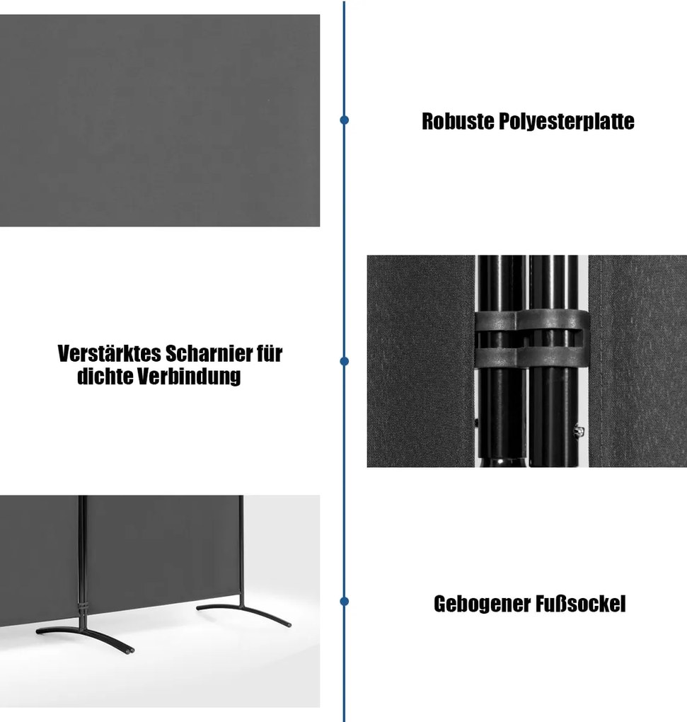 Costway 3 panelový dělič pokojů Skládací látková zástěna – 260 × 183 cm, šedá