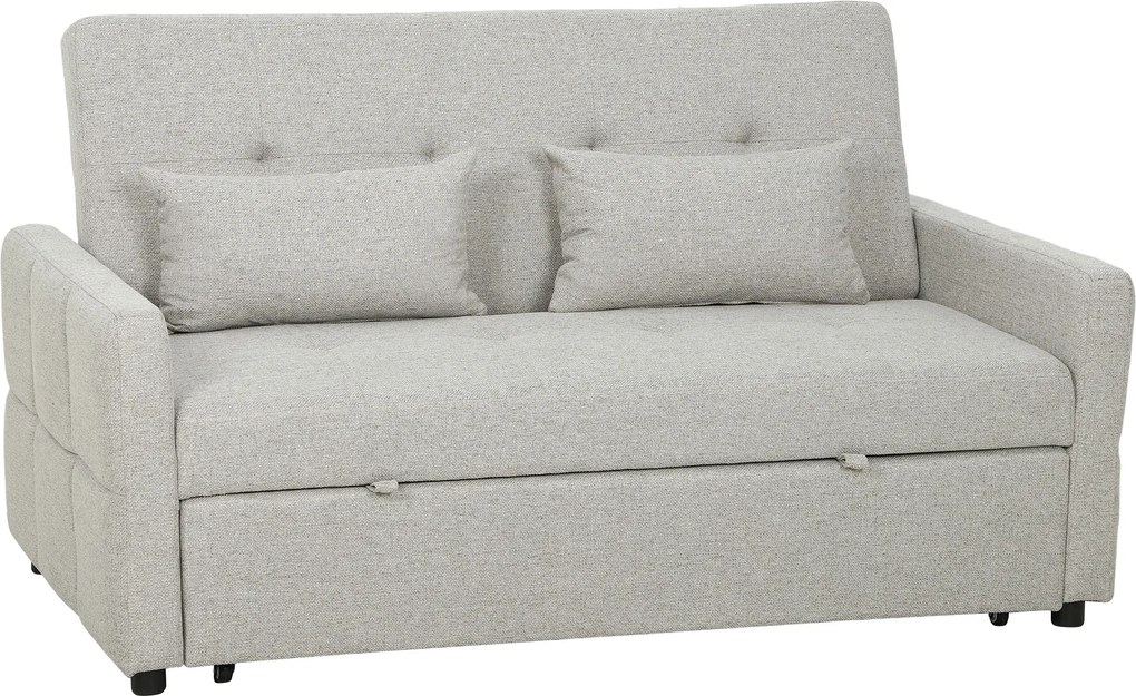 HOMCOM 2-místná rozkládací pohovka 3-v-1, klik-klak rozkládací pohovka, vysouvací postel, nastavitelné opěradlo, 158x85x85 cm, světle hnědá
