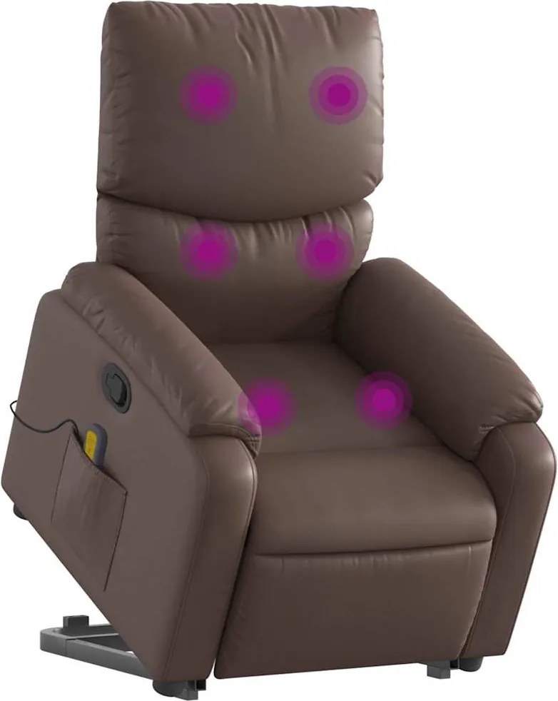 Zvedací masážní polohovací křeslo hnědé umělá kůže 3204895