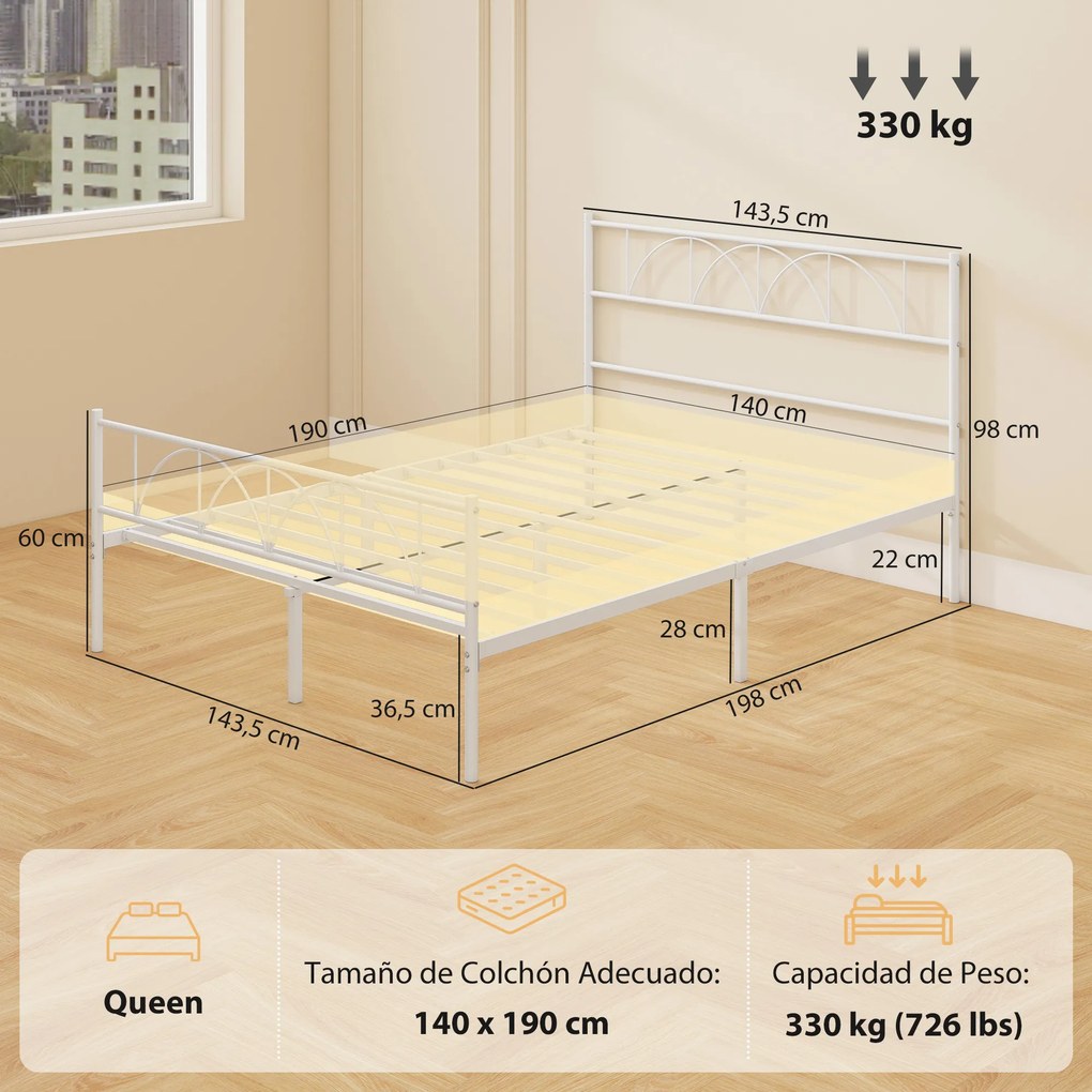 HOMCOM Postelový rám 140x190 cm s čelem, ocelovým roštem, úložným prostorem pod postel