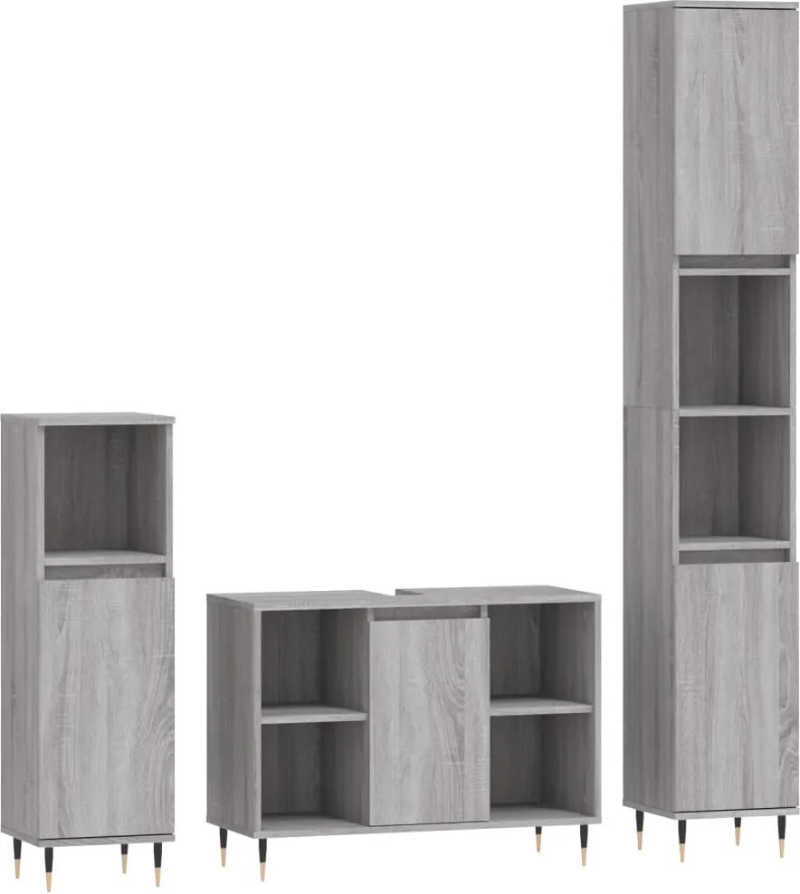 3dílný set koupelnového nábytku šedý sonoma kompozitní dřevo 3190297