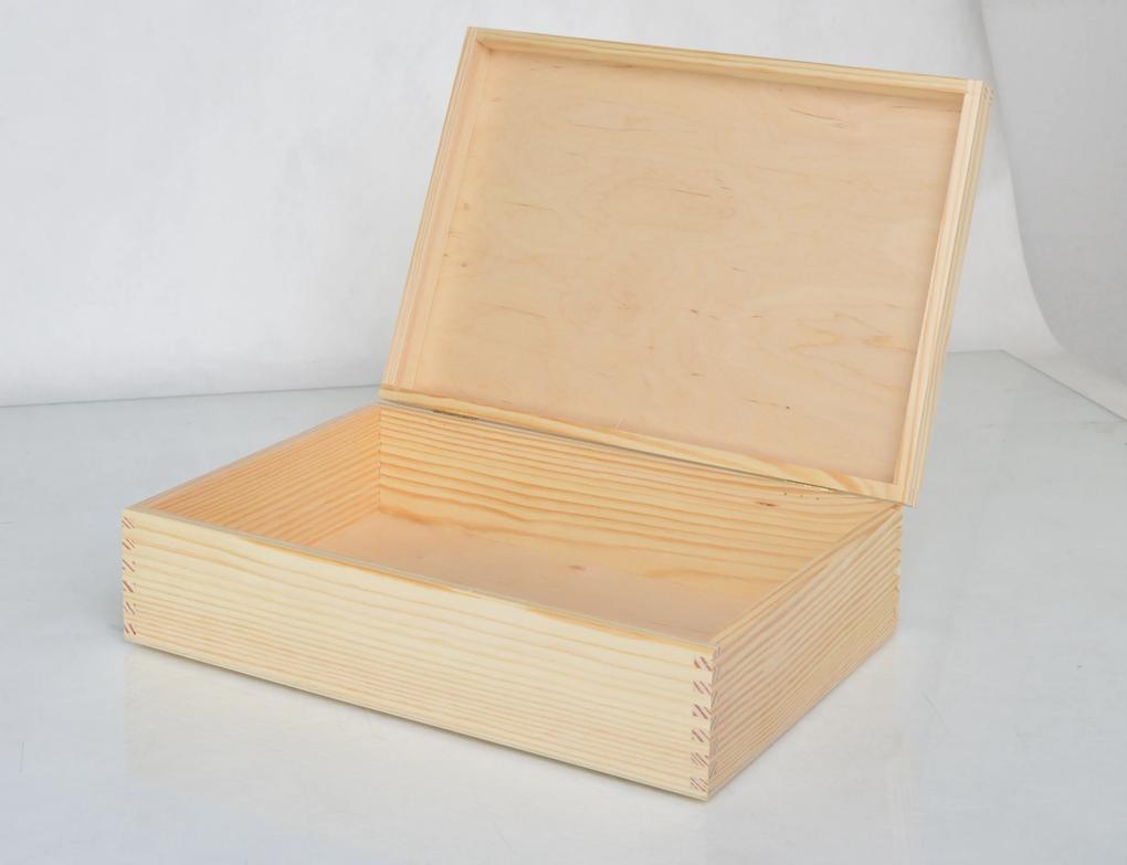 Dřevěná krabička s víkem - 35 x 25 x 10 cm, přírodní - 2. JAKOST!