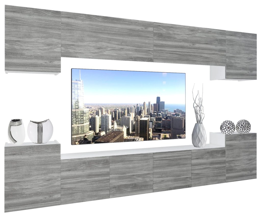 Obývací stěna Belini Premium Full Version šedý antracit Glamour Wood+ LED osvětlení Nexum 71