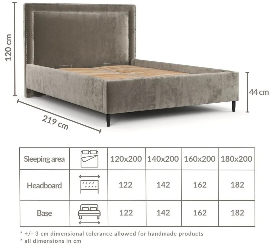Béžová čalouněná dvoulůžková postel s úložným prostorem s roštem 140x200 cm Baleine – Maison de Rêve