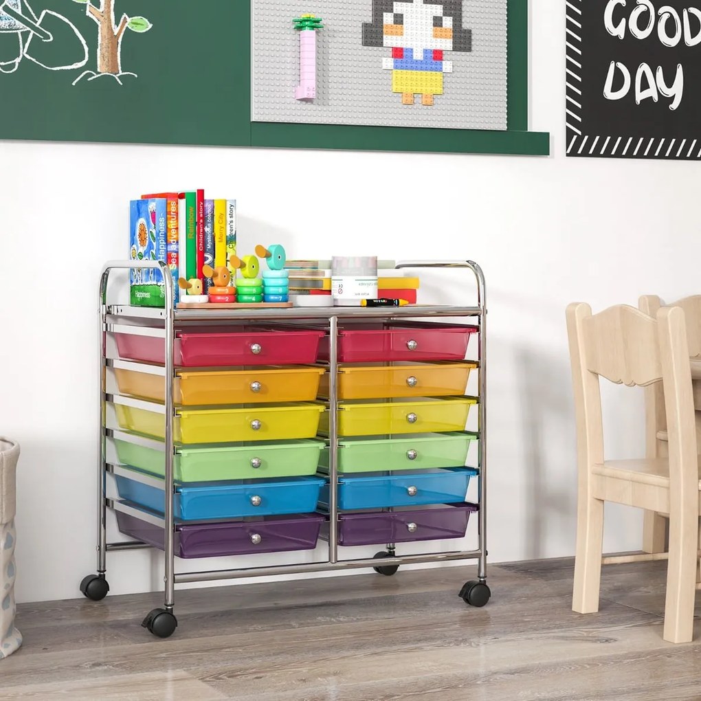 Costway Vozík s 12 stohovatelnými zásuvkami a amp; Úložná – průhledné barevné