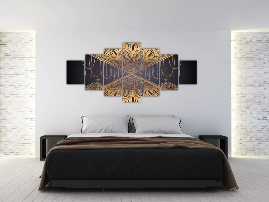 Obraz - Zlatá mandala s šípy (210x100 cm)