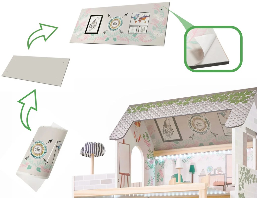 Creative Corner Dřevěný domeček pro panenky LULILO FLORO boho LED
