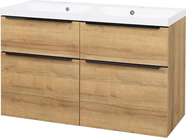 Mereo Mereo, Mailo, koupelnová skříňka s umyvadlem z litého mramoru 121 cm, bílá, dub, antracit, CN523MB