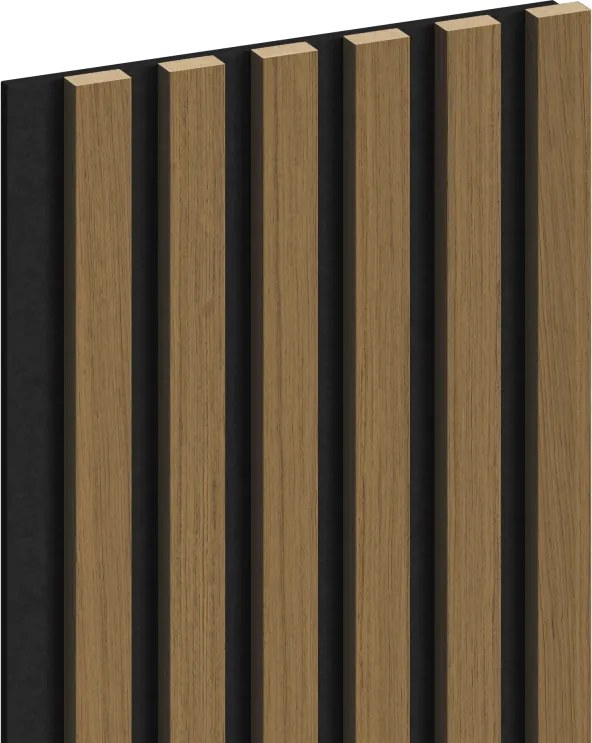 Mexen Lam-F, akustické stěnové lamely 275 × 30 cm, plstěný podklad 8 mm, technická dýha, teak zlatavý, S105-275307-3015-014