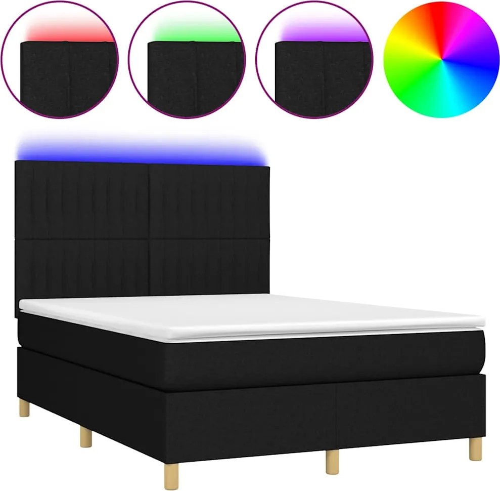 Box spring postel s matrací a LED černá 140x190 cm textil 3135591