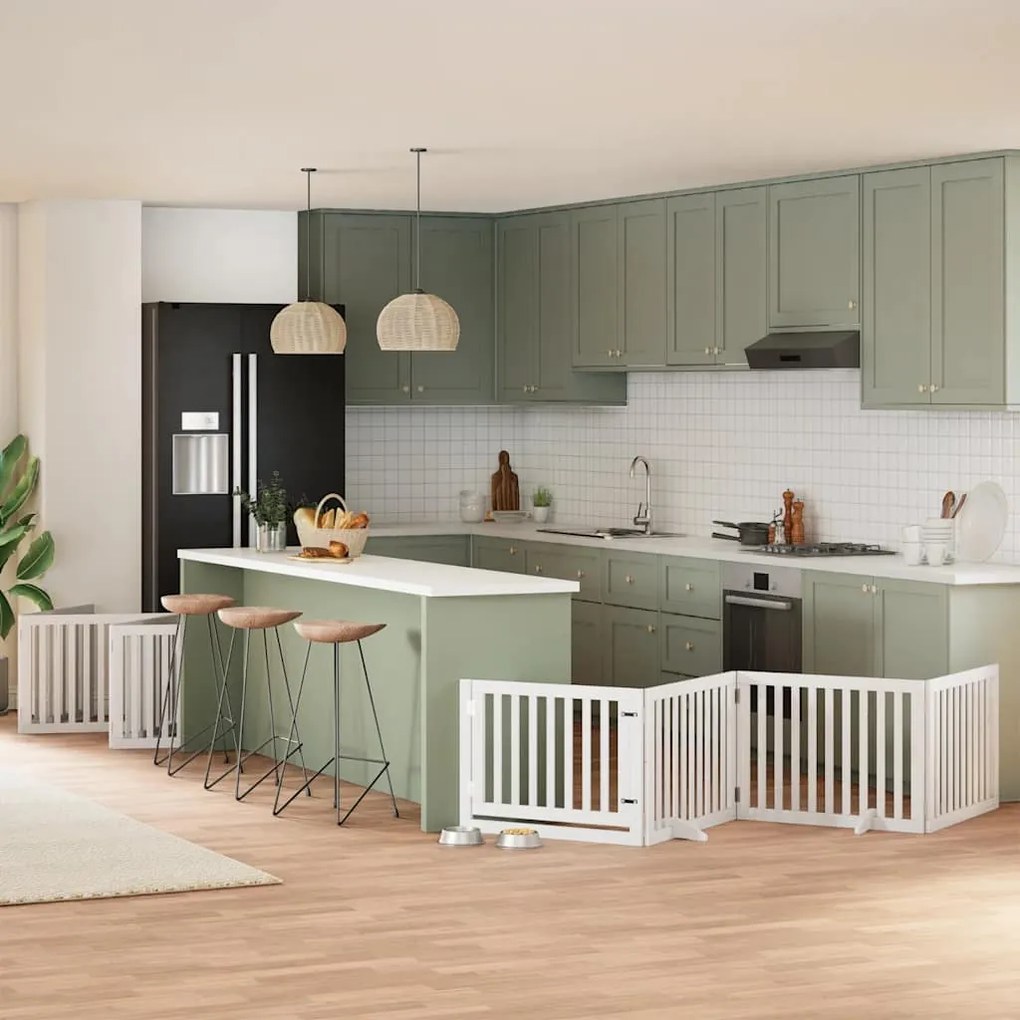 Zábrana pro psy s dvířky skládací 10 panelů bílá 800 cm topol 3155675