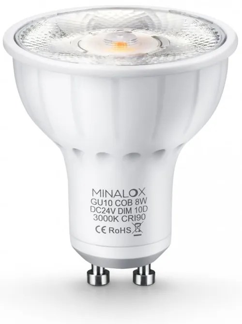 Stmívatelná led žárovka minalox gu10 8w 24v 10° 2700k