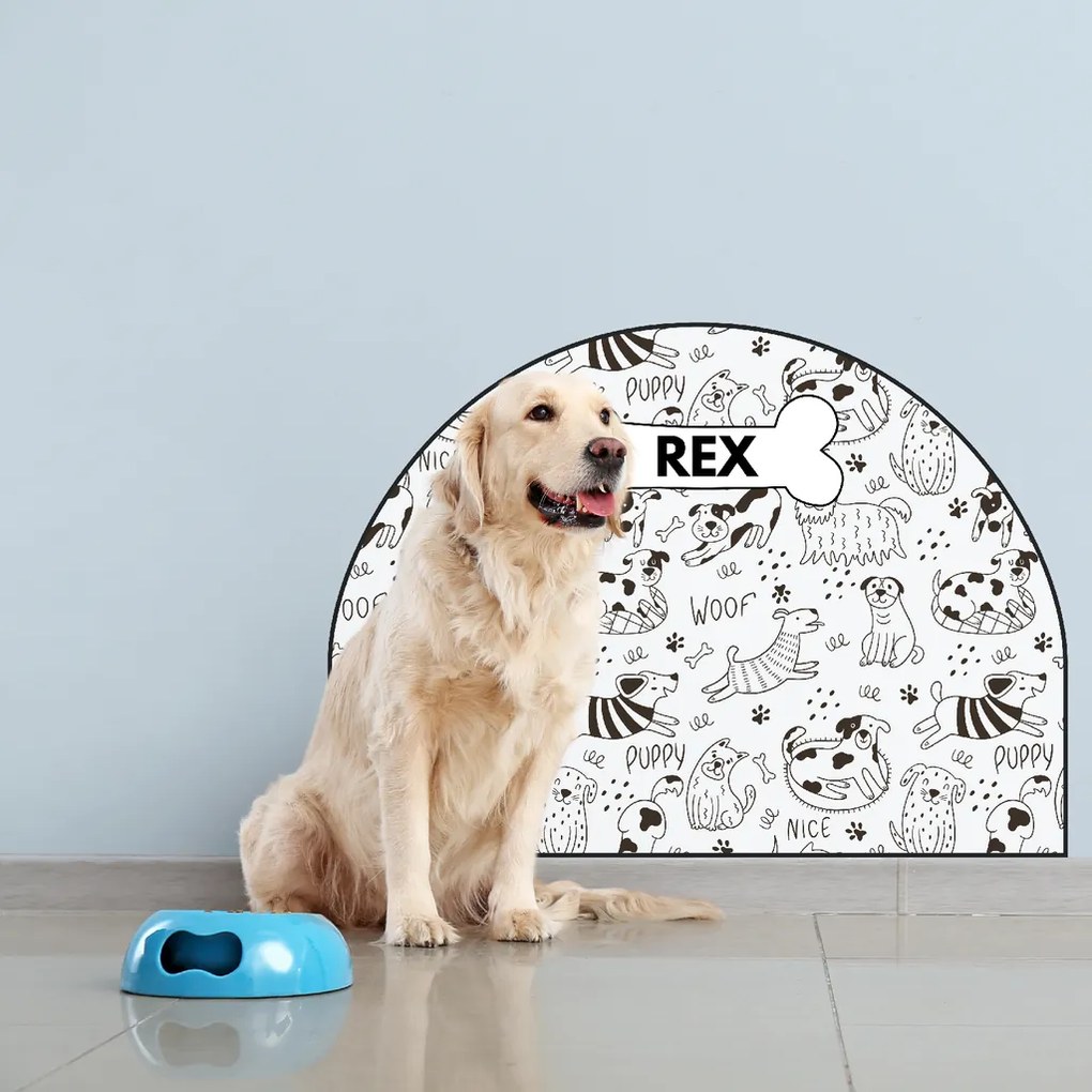 PIPPER. Ochranná textilní nálepka na zeď - Oblouk - Veselí psi Velikost: 83x60cm, Jméno: Se jménem
