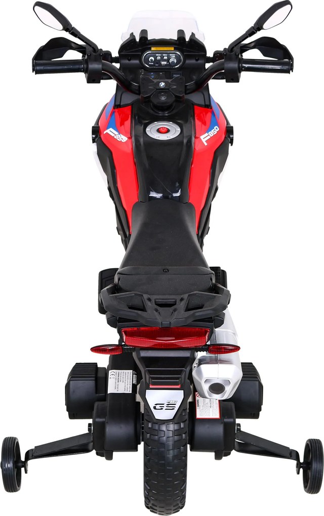 Ramiz Dětská motorka na baterie BMW F850 GS červená + pomocná kolečka + audio LED + pomalý start + EVA