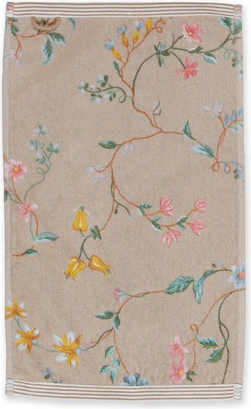 Pip Studio ručníky z bavlněného froté Les Fleurs, khaki (Luxusní ručníky z bavlněného froté v designu Les Fleurs v barvě khaki)