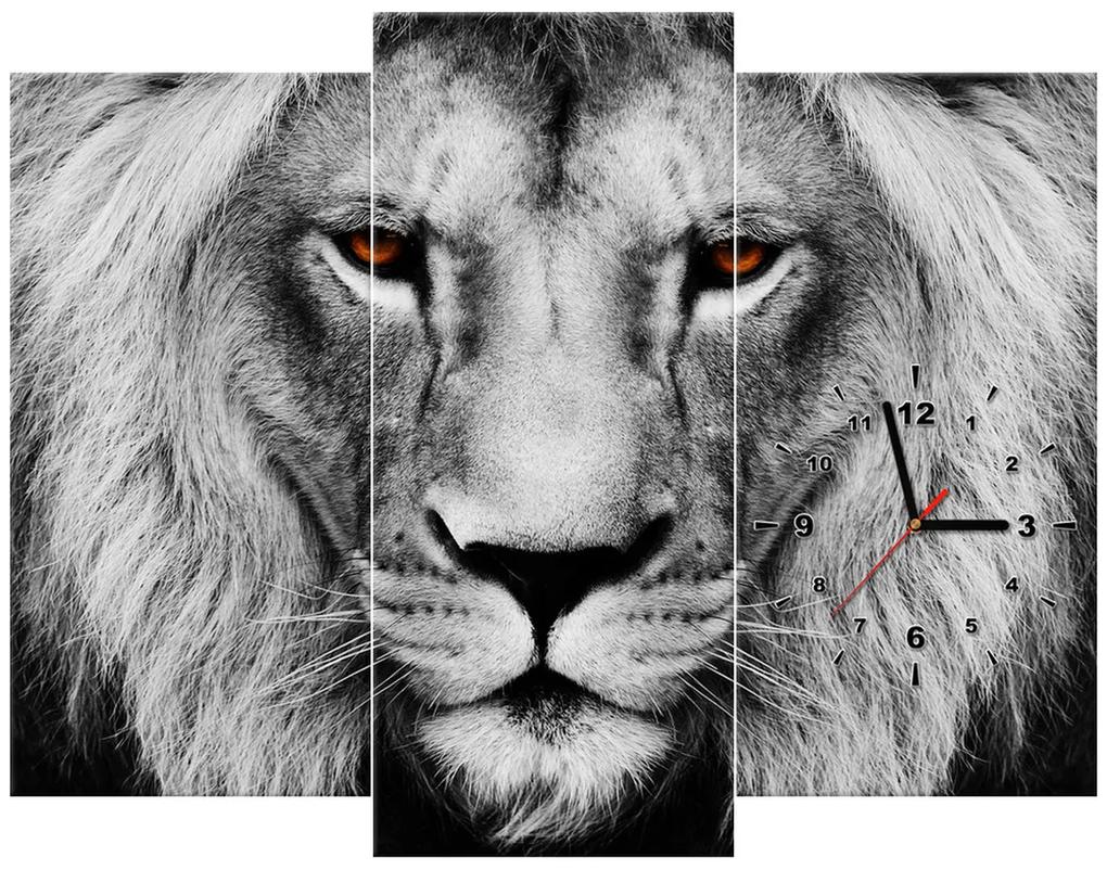 Gario Obraz s hodinami Lví pohled - 3 dílný Rozměry: 90 x 70 cm