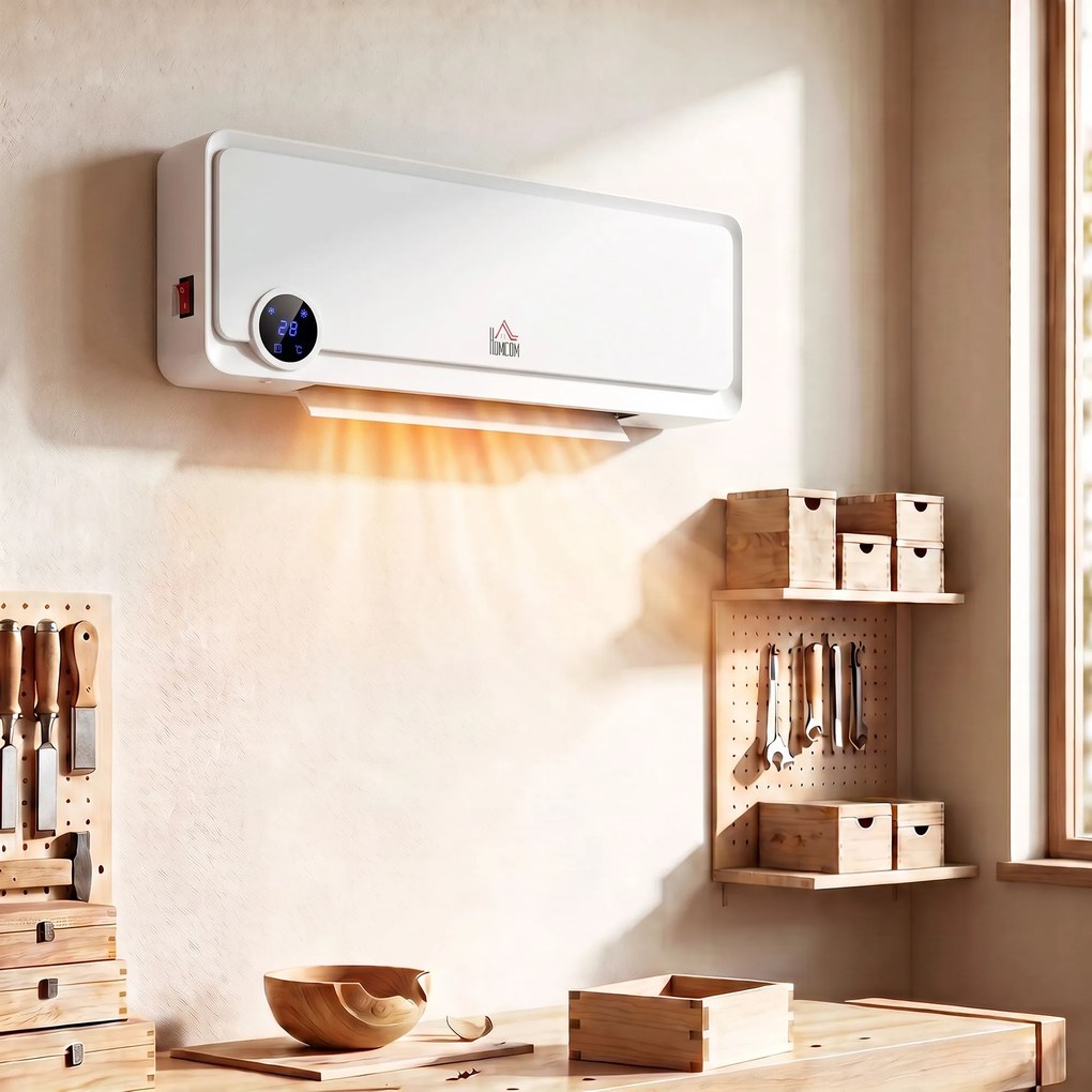 HOMCOM Topný ventilátor na stěnu 2000W s dálkovým ovládáním, 3 režimy provozu, LED displej, 12hodinový časovač 820-252V90WT