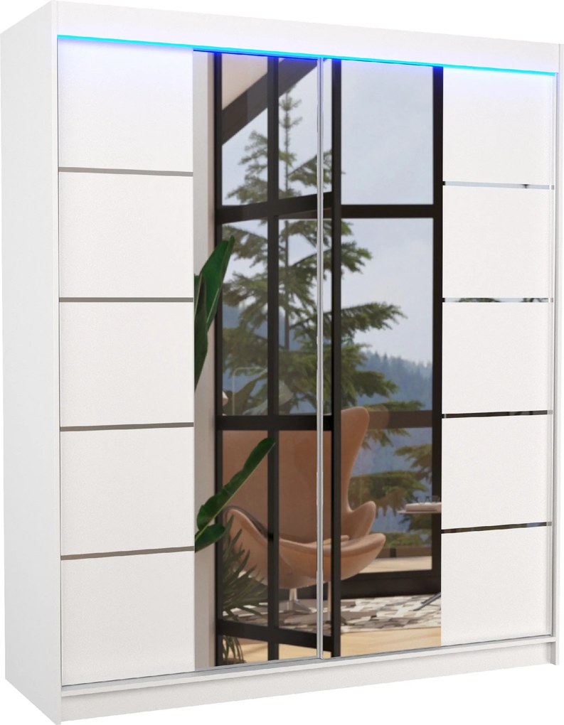 ADRK Furniture Posuvná skříň se zrcadlem a LED osvětlením TRAVES 180 SW-TRA-W-180+L-V346