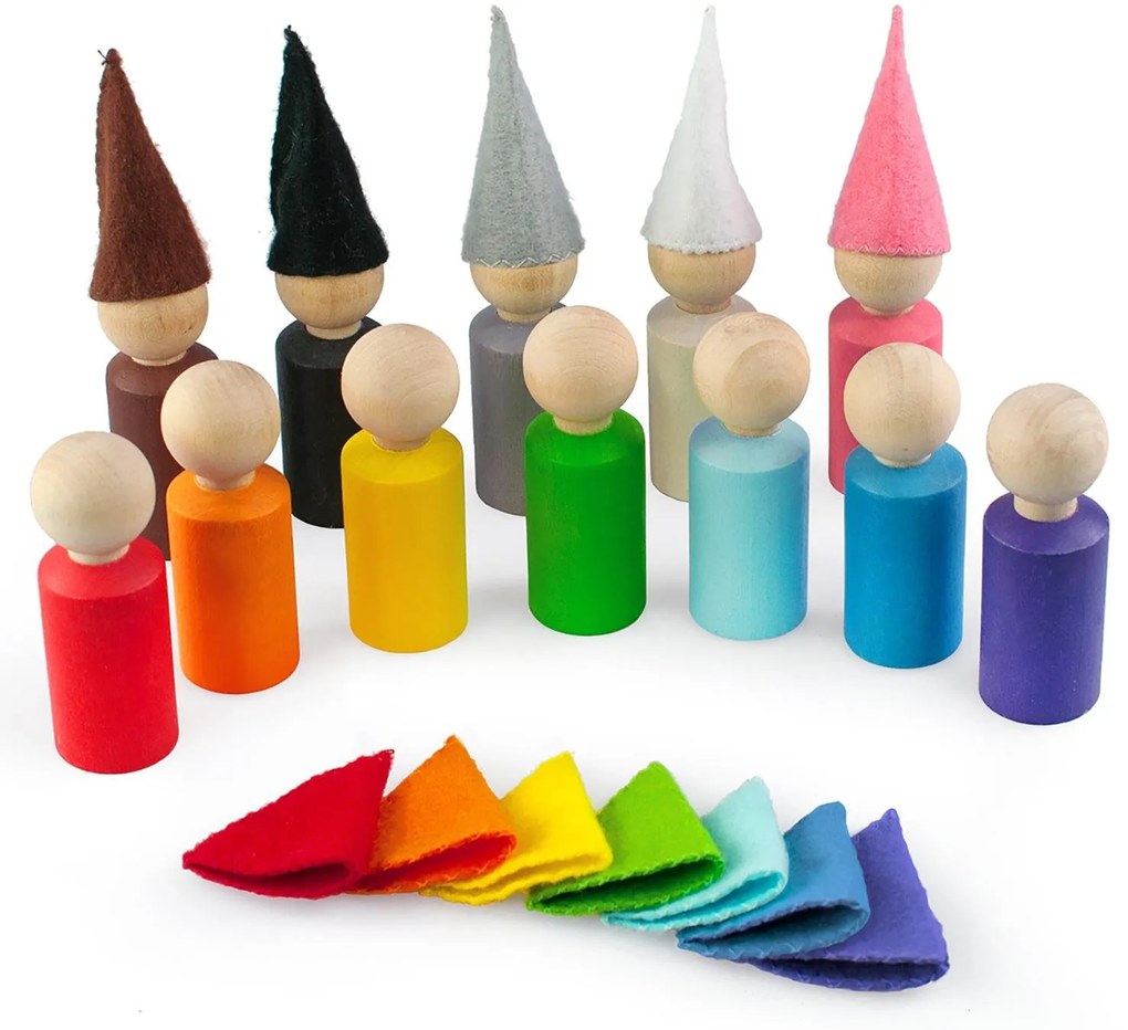 Vzdělávací sada ulanik montessori dřevěná hračka "peg dolls with hats small"