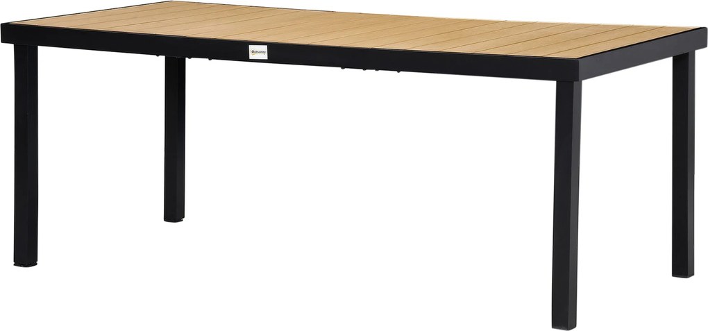 Outsunny Zahradní stůl pro 8 osob - Hliníkový jídelní stůl - Zahradní nábytek - Snadno udržovatelný plast - Přírodní + černý 190 x 90 x 74 cm | Aosom