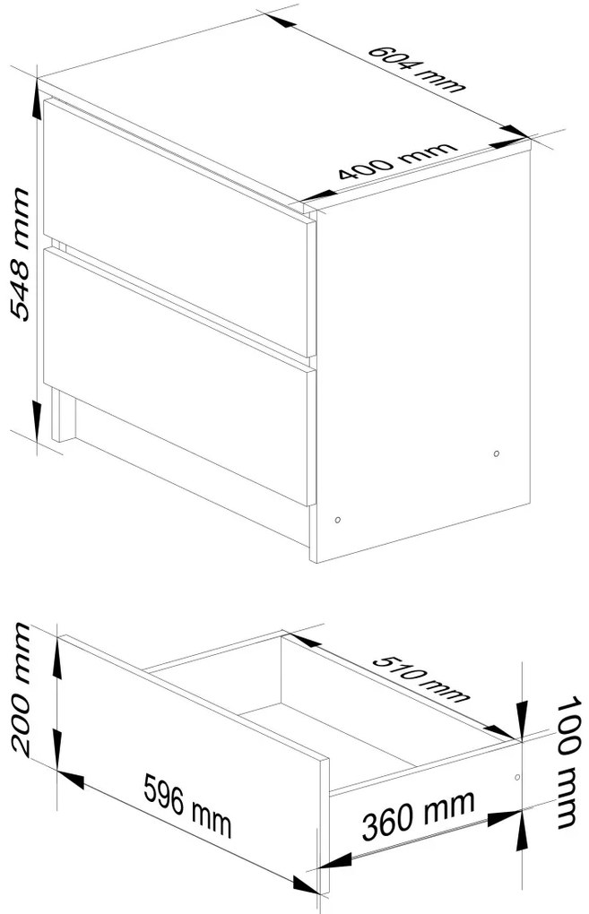 Komoda Kuba 60 cm - 2 šuplíky bílá/cappuccino