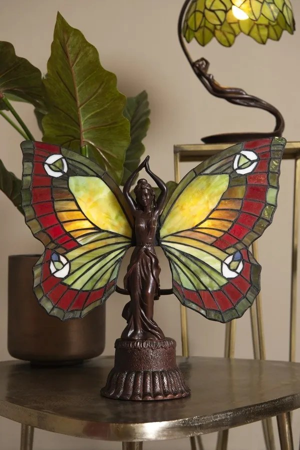 Barevná stolní lampa Tiffany Butterfly Lady - 41*20*41 cm E14/max 2*25W