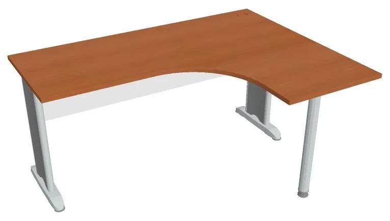 Stůl ergo oblouk levý 160×120/60 cm - Hobis Cross CE 60 L Dekor stolové desky: třešeň, Dekor lamino podnože: bílá, Barva nohou: Stříbrná