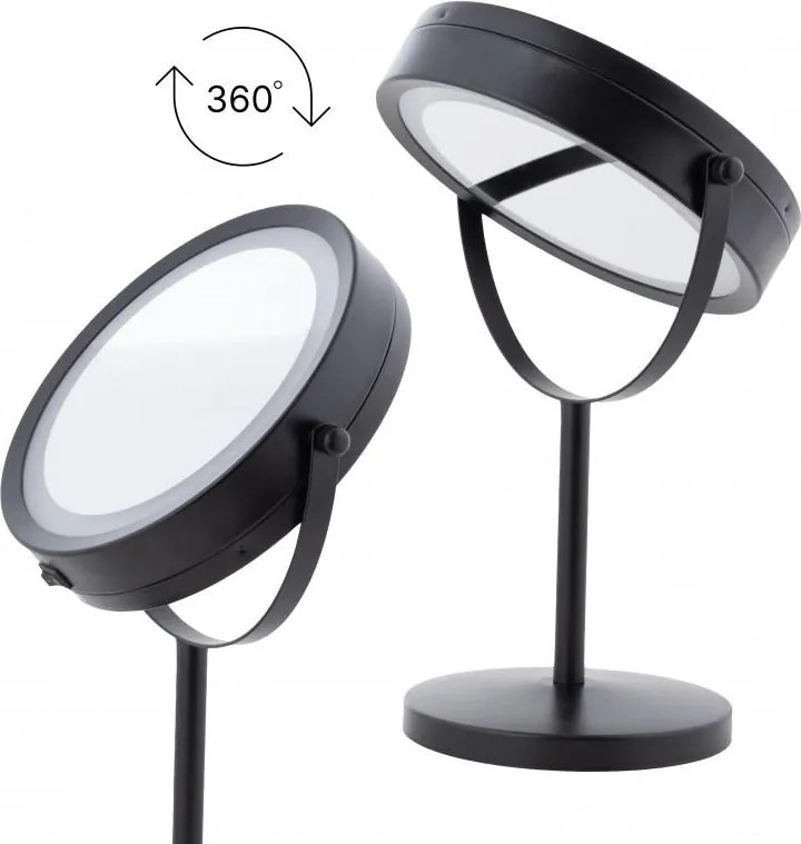 Erga Kimi, zvětšovací kosmetické zrcadlo s LED podsvícením 210x320 mm, černá matná, ERG-YKA-CH.KIMI-BLK