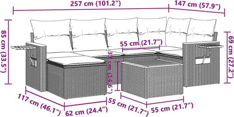 7dílná zahradní sedací souprava s poduškami černá polyratan 3259423