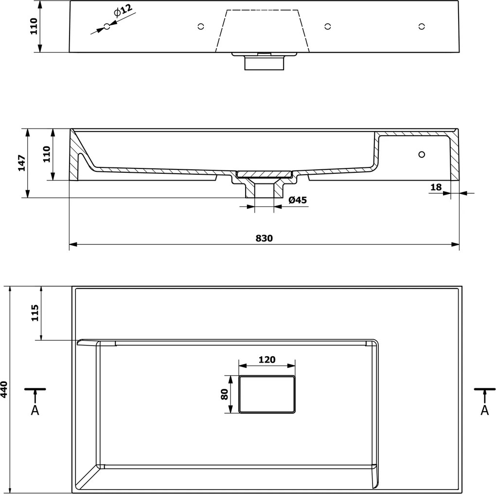 Sapho, GODIVA umyvadlo 83x44cm, litý mramor, bílá, GU083L-0