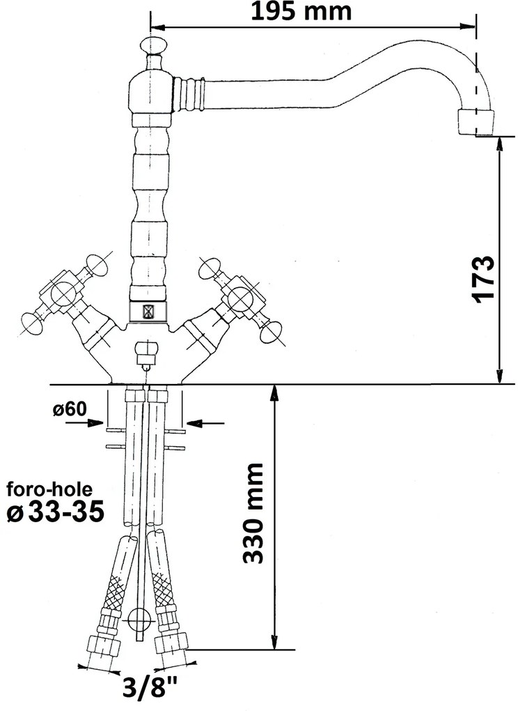 Sapho ANTEA stojánková umyvadlová baterie s retro hubicí s výpustí, chrom 3371