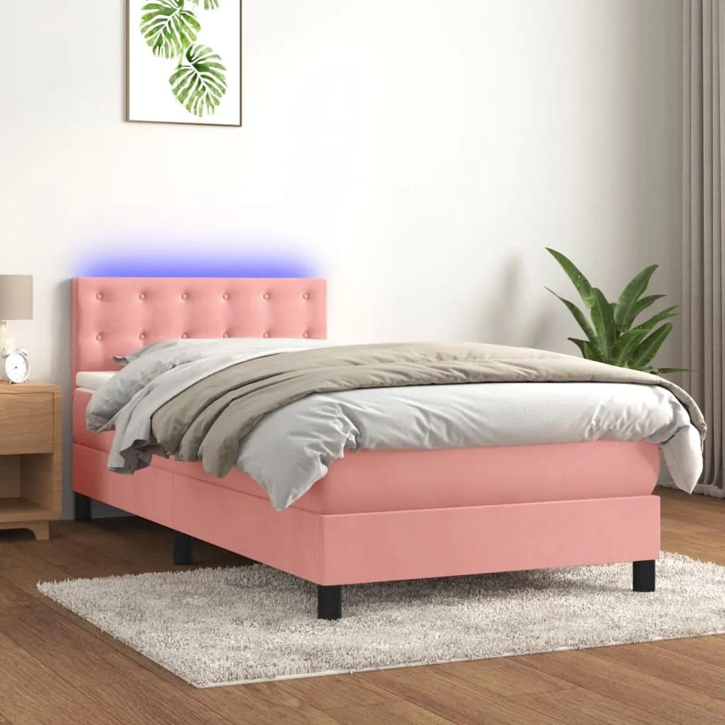 Box spring postel s matrací a LED růžová 100x200 cm samet,  3134632