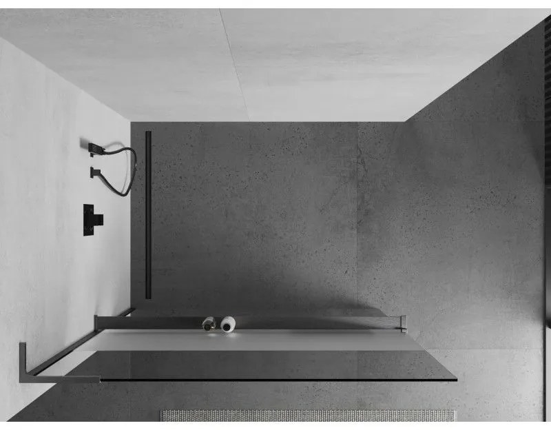 Mexen Kioto+ L, sprchová zástěna Walk-In s poličkou a věšákem 80 x 200 cm, 8mm čiré sklo-námraza, grafitový profil, 800-080-123-66-35
