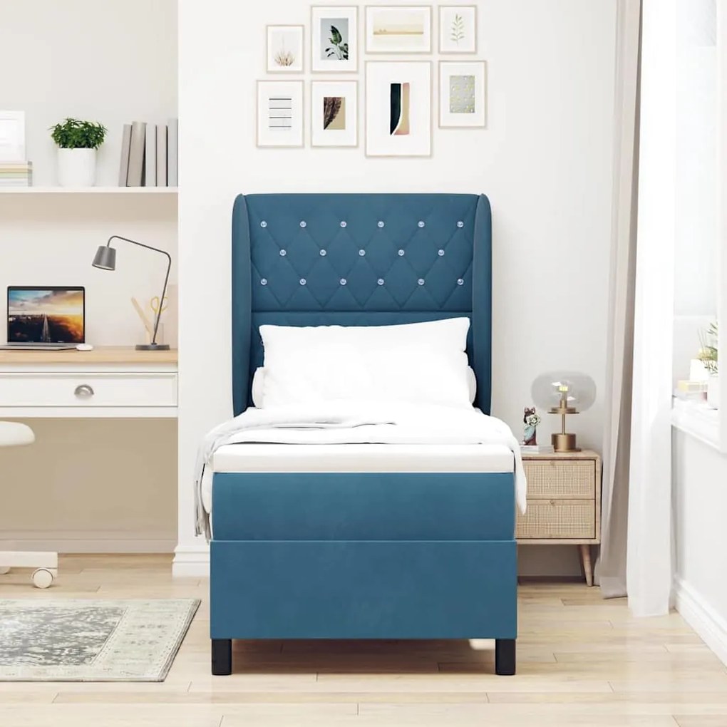 Postel s boxspringem s čelo Tmavě modrá 200 x 80 cm samet 3340848