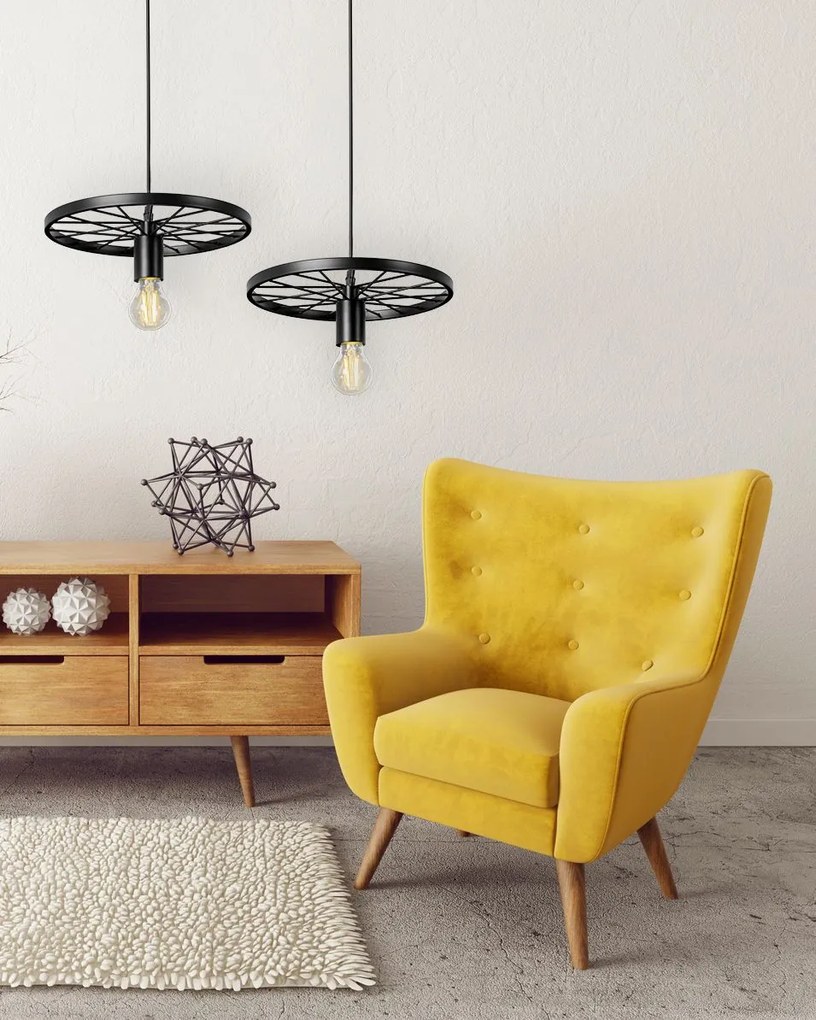 Toolight - Stropní lampa závěsná retro kruhová 1xE27 APP212-1CP, černá, OSW-08001