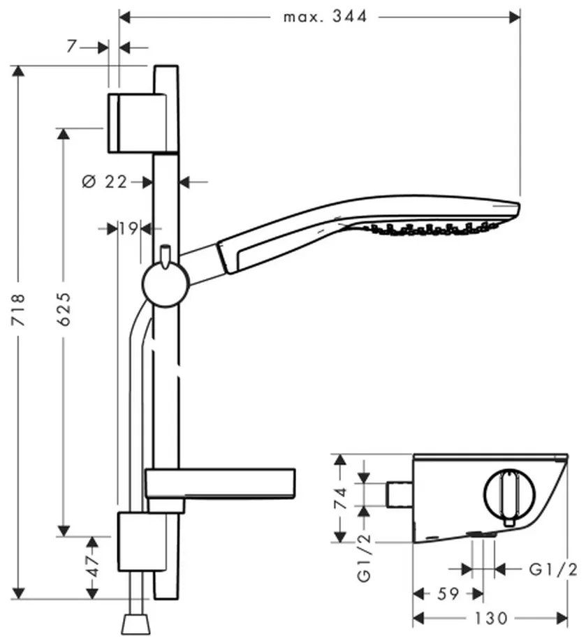 Hansgrohe Raindance Select S, sprchová souprava 150 3jet s termostatem Ecostat Select a sprchovou tyčí 65 cm, bílá/chromová, HAN-27036400