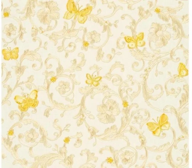 A.S. Création 34325-1 tapety na zeď Versace 3 | 0,70 x 10,05 m | metalická, žlutá, krémová vliesová tapeta na stěnu 343251